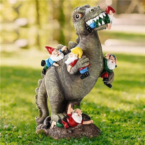 Accents | Dinosaur Gnome Garden Statue Garden Decor Dinosaur Eating ...